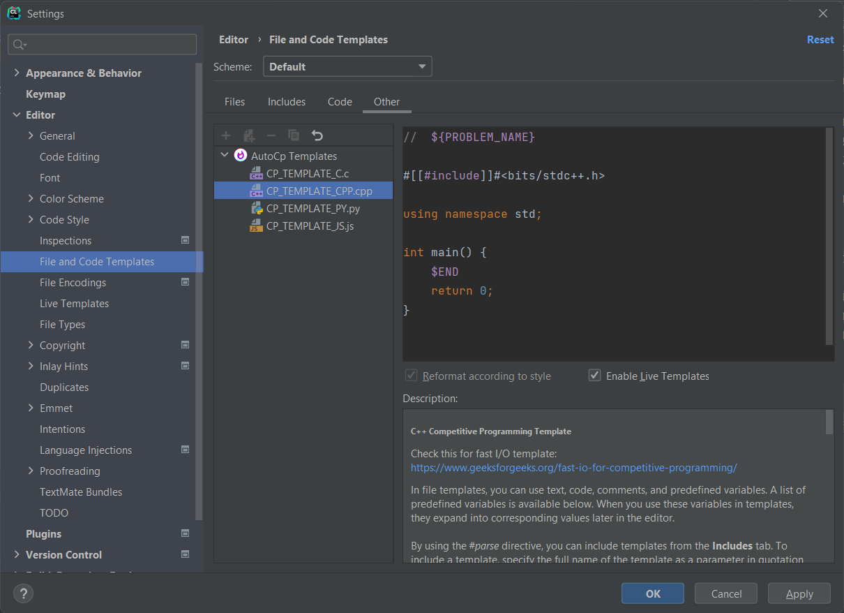 File Templates | AutoCp